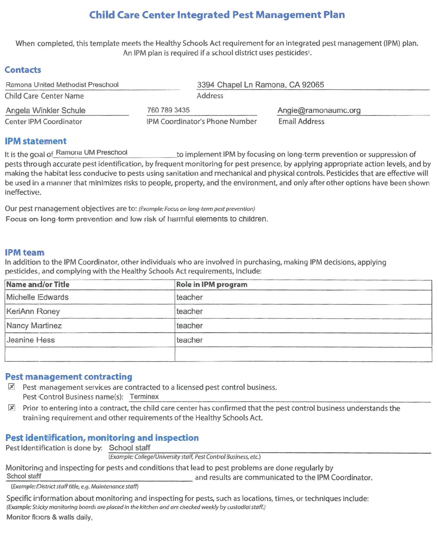 IPM Plan – Little Peoples Learning Center